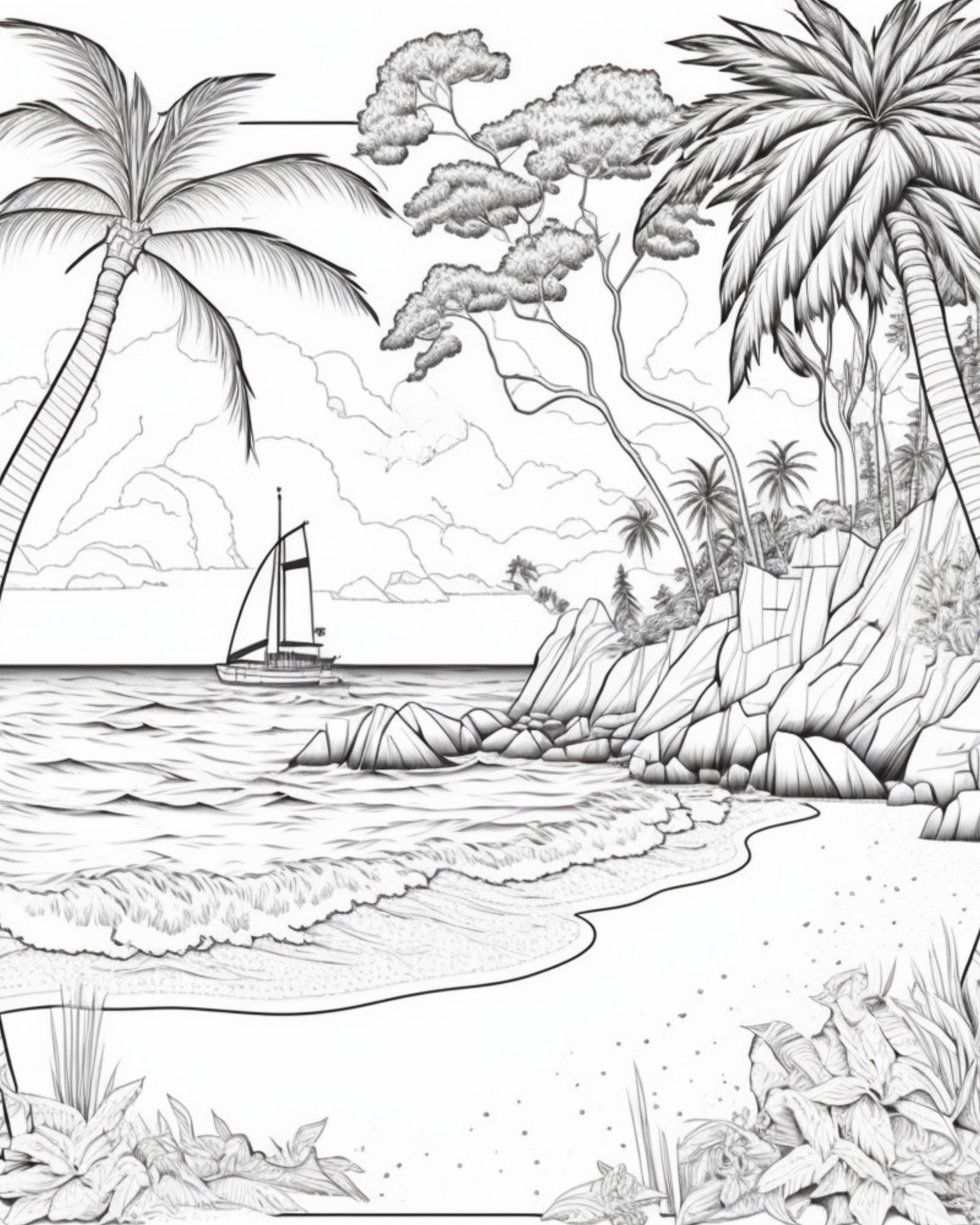 Tropical Paradise Coloring Pages Vol 1 Beaches, Tropical Scenes 10 ...