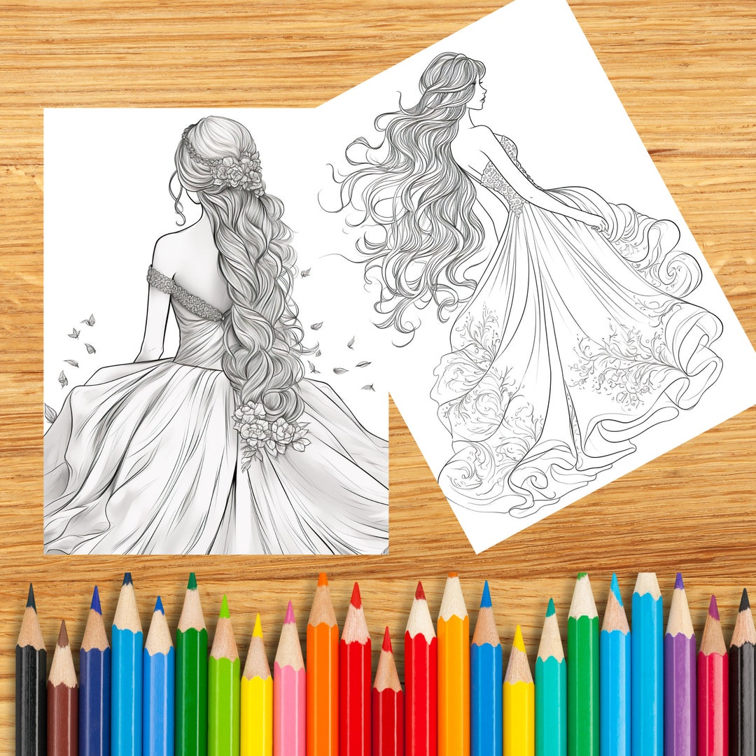 Long Hair Coloring Pages Vol 1 Long Wavy Hair 10 Printable Pages of AI ...