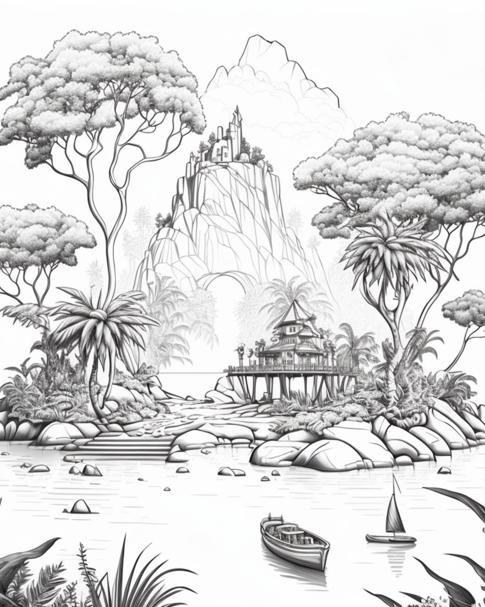 Tropical Paradise Coloring Pages Vol 2 - Beaches, Tropical Scenes - 10 ...