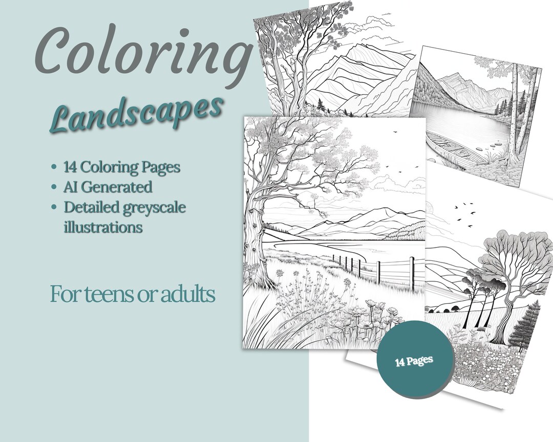 Landscape Coloring Pages Vol 1 - Mountains, Lakes and Meadows - 14 ...