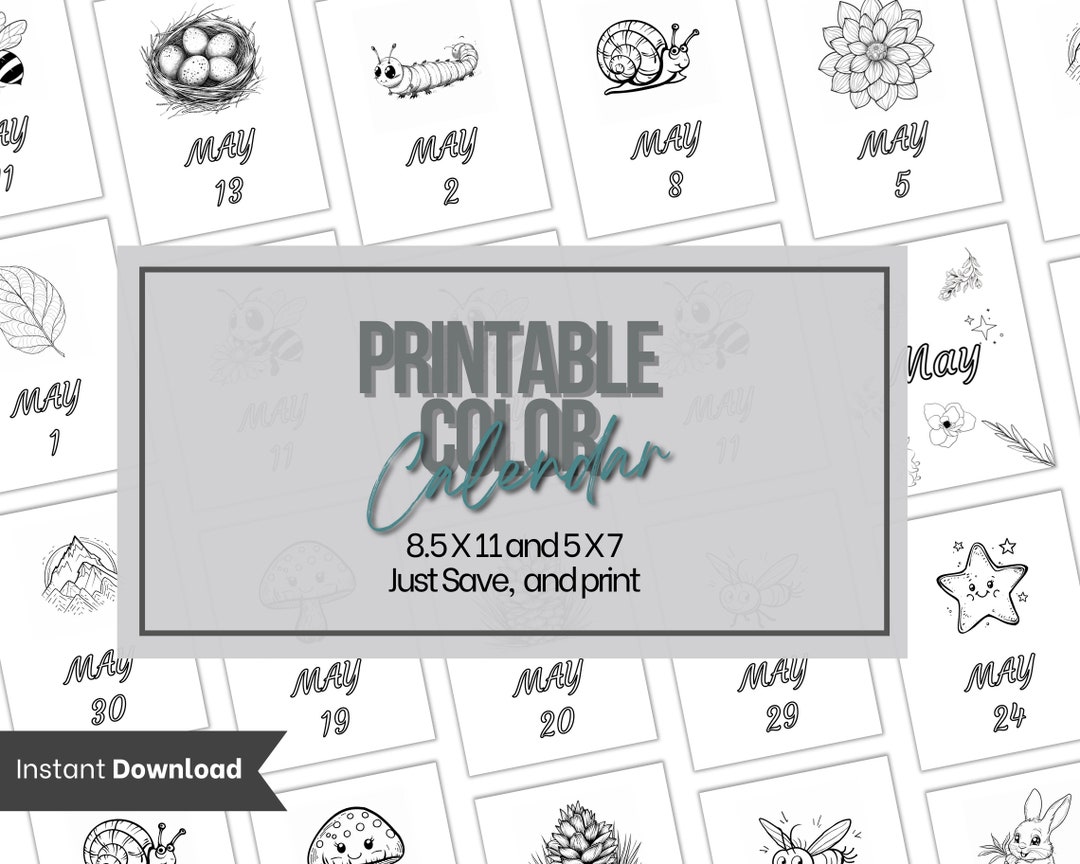 May Calendar Coloring Pages: 32 Nature-themed Pages, for Kids, Teens ...