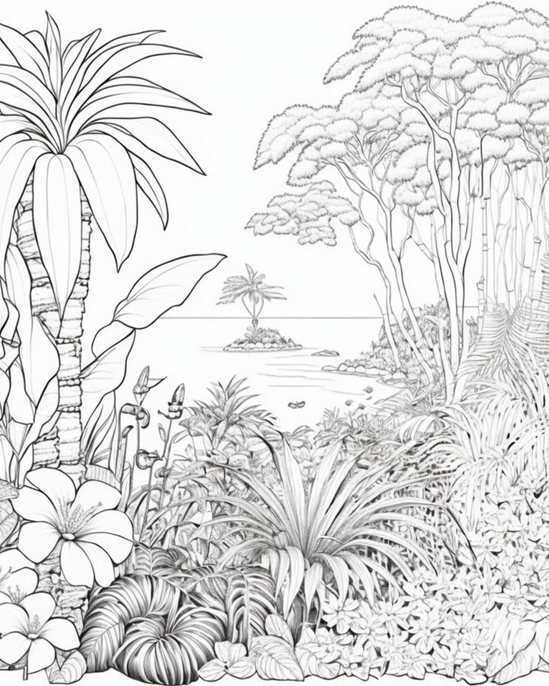 Tropical Paradise Coloring Pages Vol 1 Beaches, Tropical Scenes 10 ...
