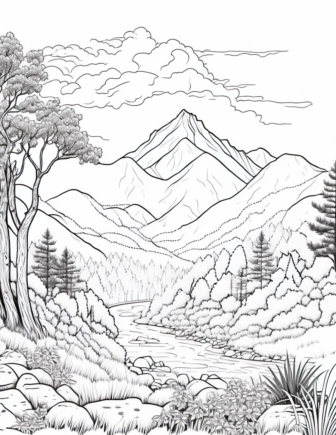 Landscape Coloring Pages Vol 1 - Mountains, Lakes and Meadows - 14 ...