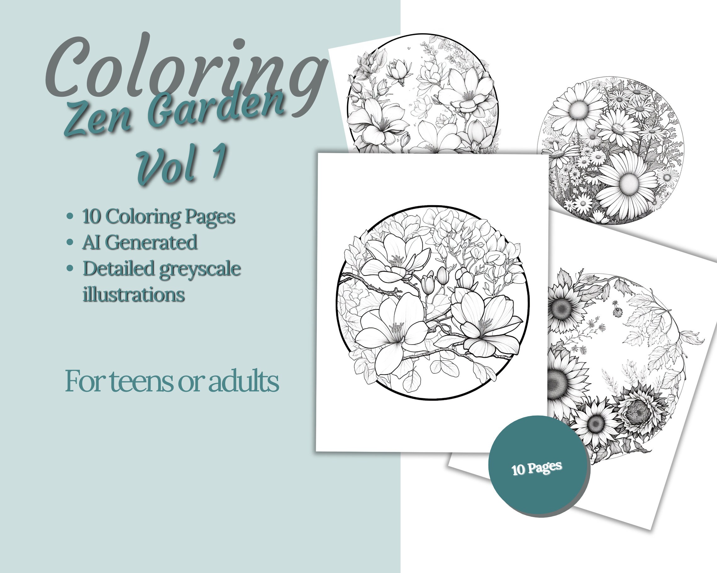 Zen Floral Circles 10 Adult Printable Coloring Pages AI Generated ...