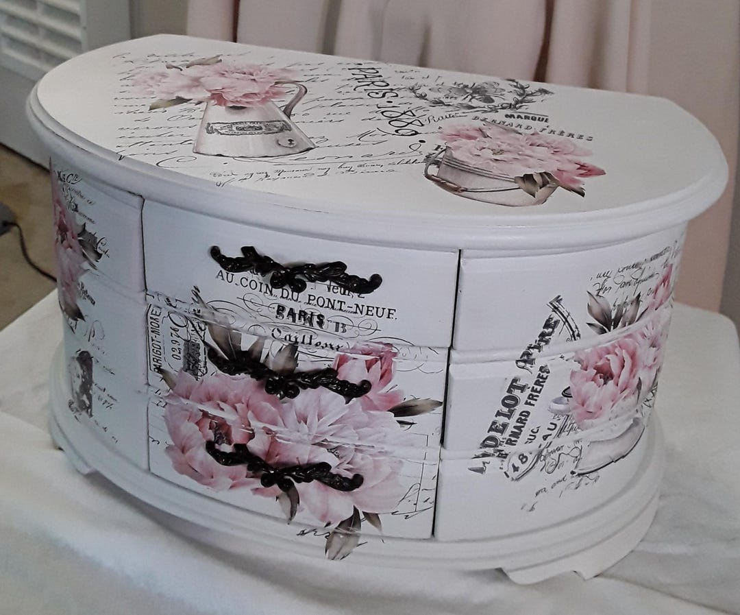 Ivory Colored, Hand Painted, Recycled Jewelry Box With Vintage Pink ...