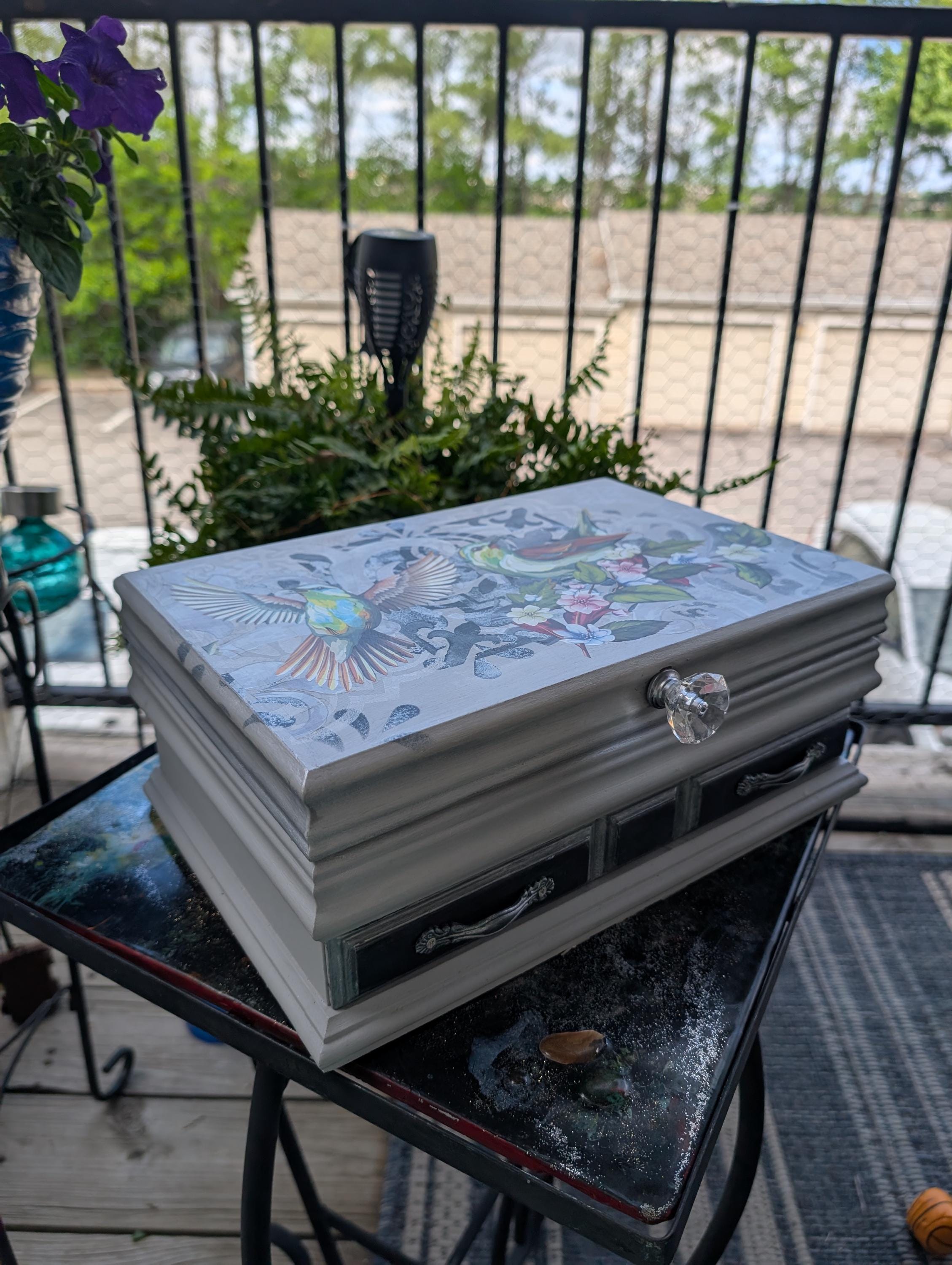 Upcycled Handpainted Gray Jewelry Box With Colorful Bird Transfers and ...