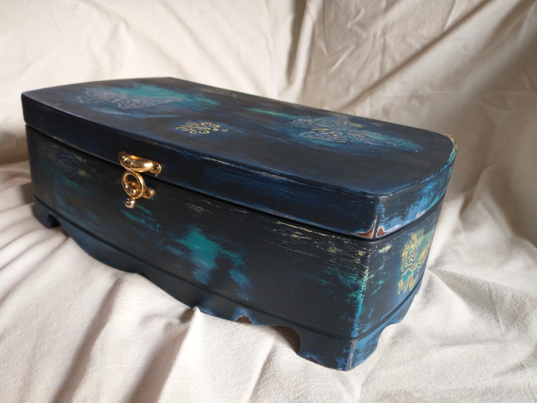 Beautiful Midnight Blue, Yellow and Turquoise Painted, Distressed ...