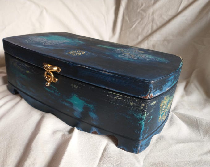 Beautiful Midnight Blue, Yellow and Turquoise Painted, Distressed ...
