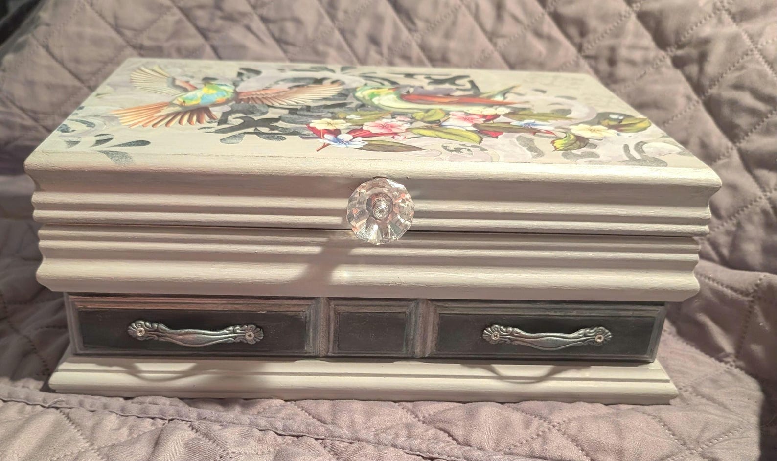 Upcycled Handpainted Gray Jewelry Box With Colorful Bird Transfers and ...
