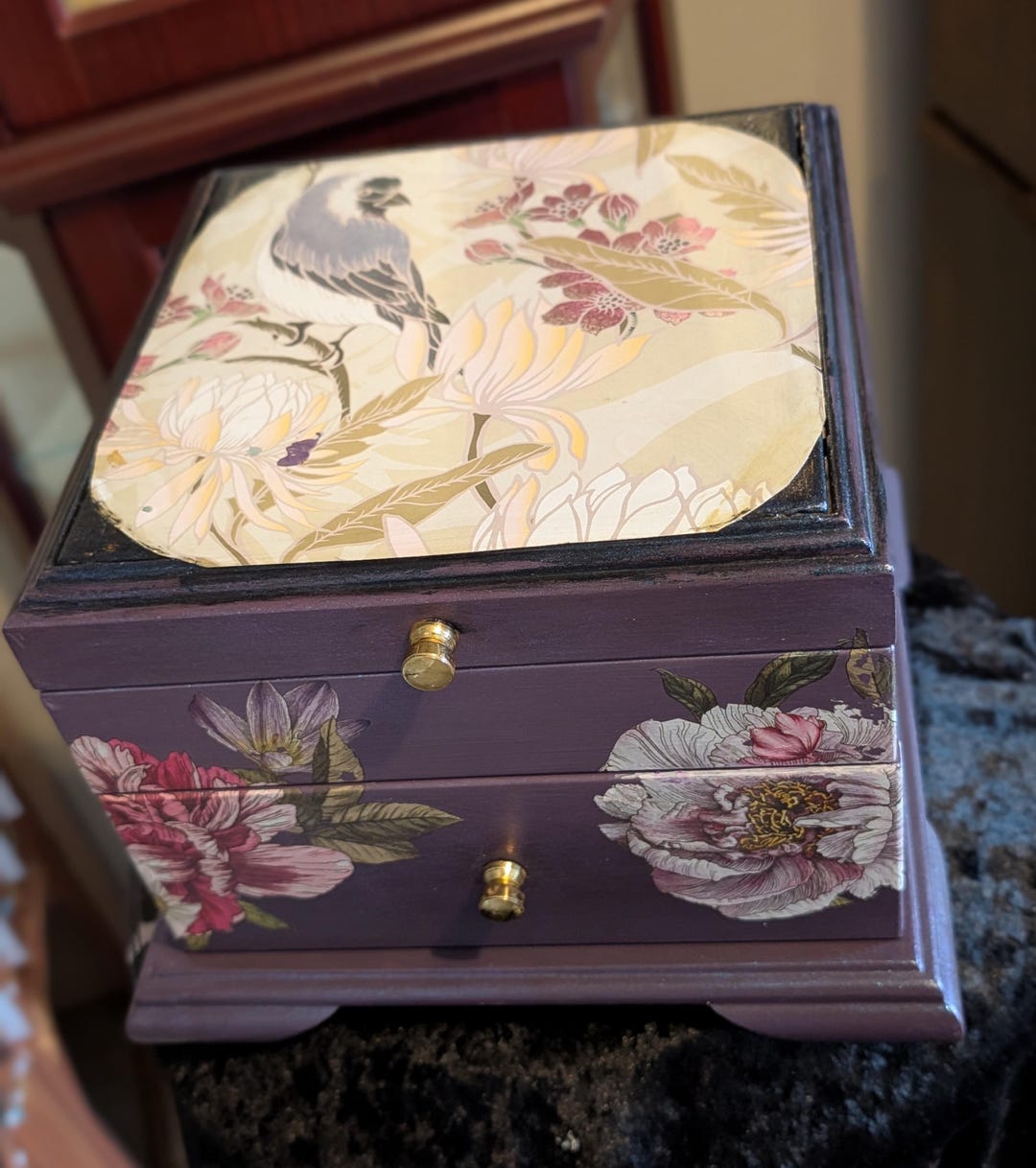 Upcycled Medium Size Jewelry Box Painted in a Purple Shimmer With Pink ...