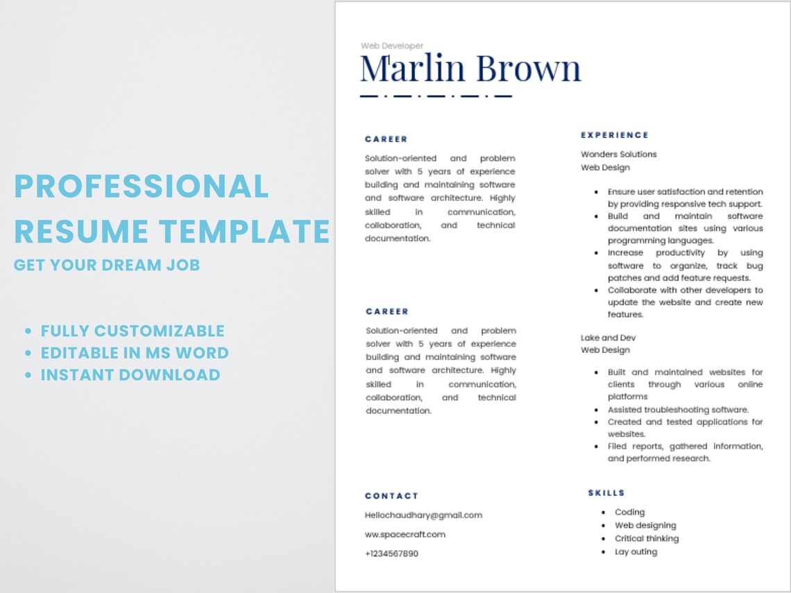 Minimalist Resume Word| Resume Template Word| Professional Resume ...