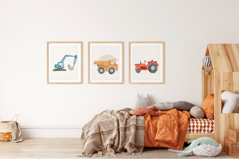 Set of 3, Construction, Watercolor, Nursery Prints, Construction Truck ...