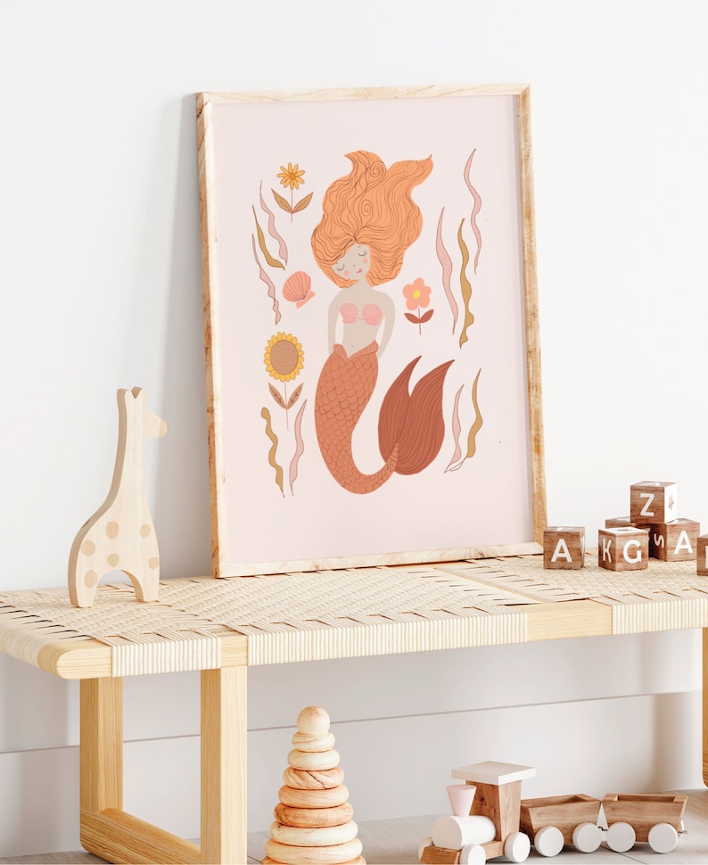 Mermaid Wall Art Mermaid Art Boho Girl Room Rattan Decor - Etsy