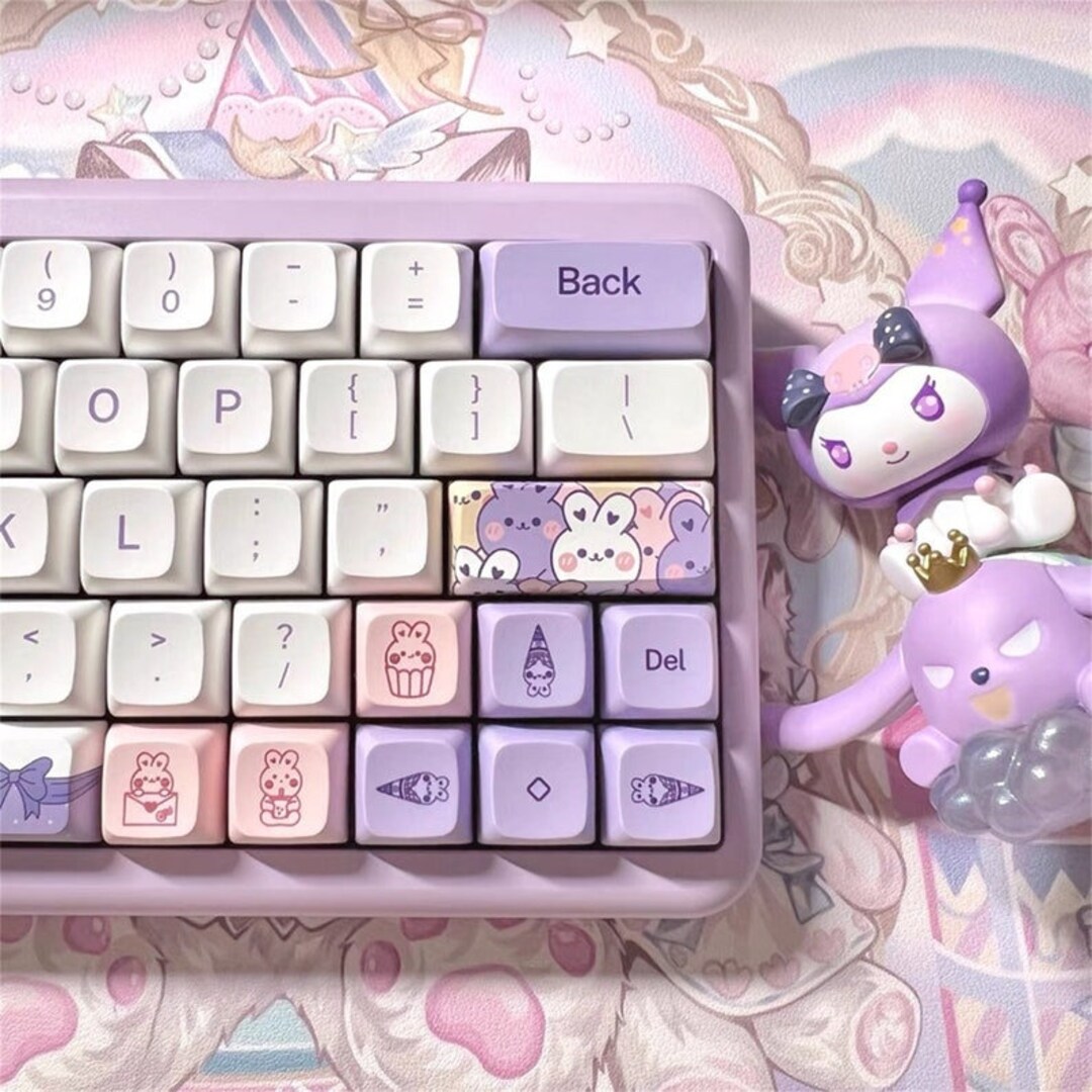 144pcs Cute Rabbit Theme Keycap Set, Purple Cartoon Animal Keycap, PBT ...