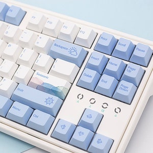 130PCS Blue Ocean Whale Themed Keycap, White Blue Keycap, PBT Keycap ...