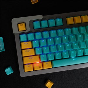 108pcs Letter Translucent Keycap Set, PBT Keycap, Blue Yellow Color ...