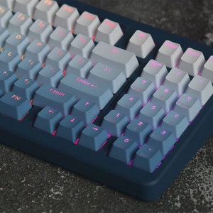 123pcs Side Engraved Blue Gradient Ocean Theme Keycap,gradient Blue ...