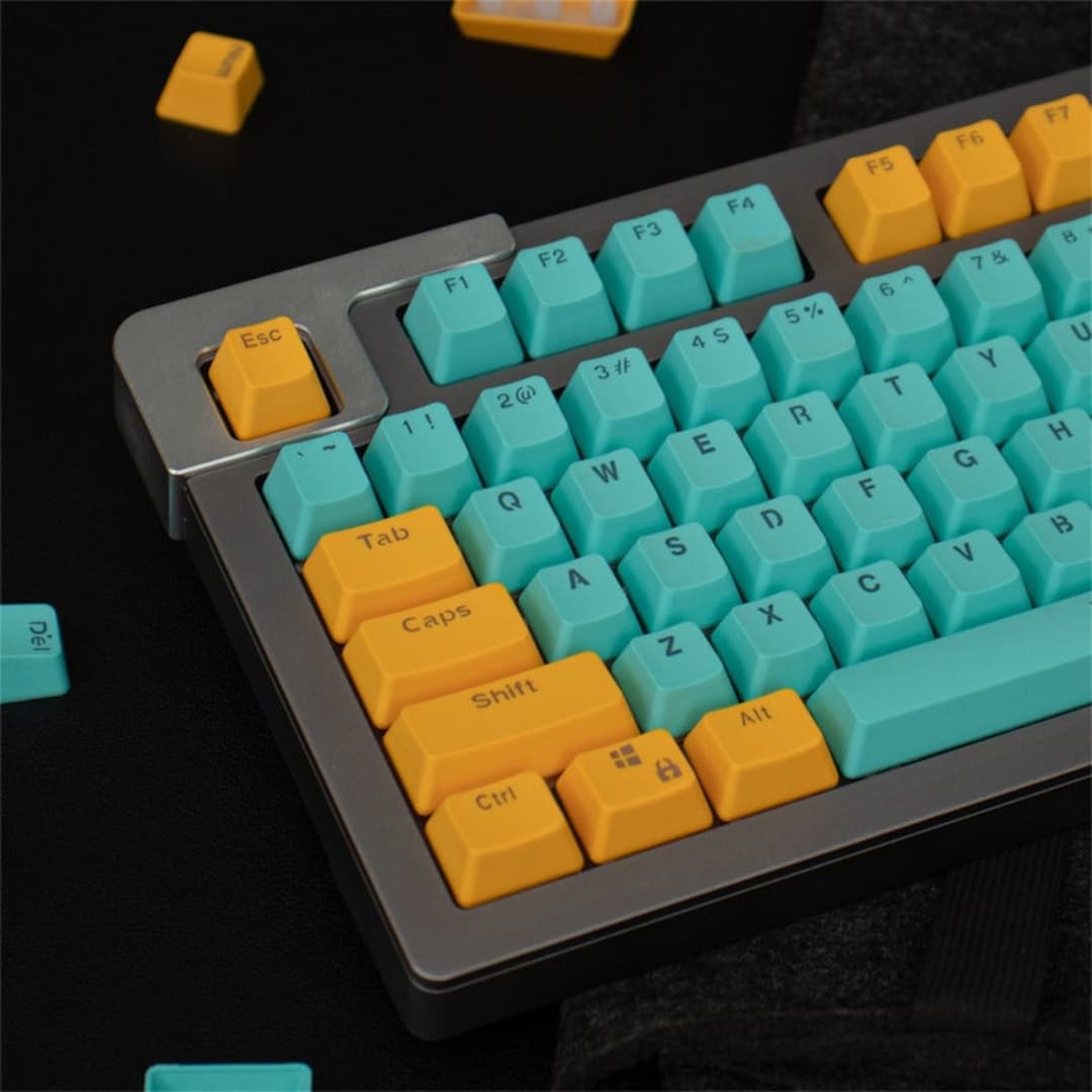 108pcs Letter Translucent Keycap Set, PBT Keycap, Blue Yellow Color ...