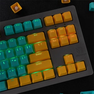 108pcs Letter Translucent Keycap Set, PBT Keycap, Blue Yellow Color ...