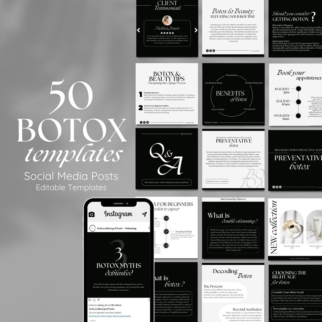 Botox & Filler Social Media Templates for Med Spas (50 Editable Posts ...