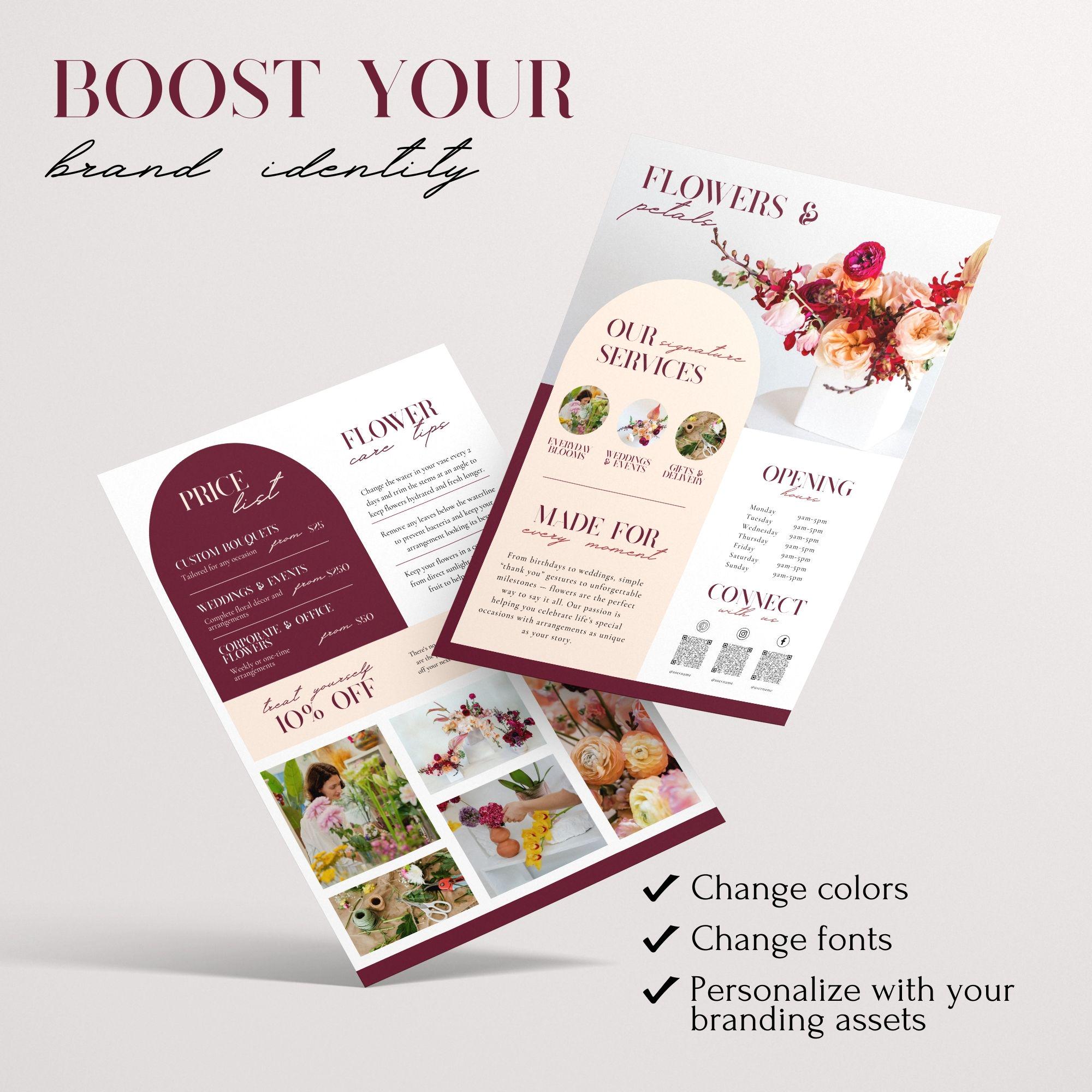 Editable Florist Flyer Template | Canva Flower Shop Marketing - Etsy