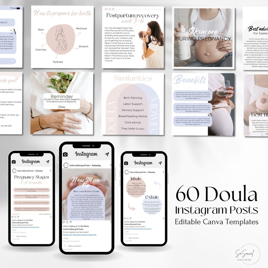 Doula Instagram Post Templates: Social Media Content (60 Posts) - Etsy