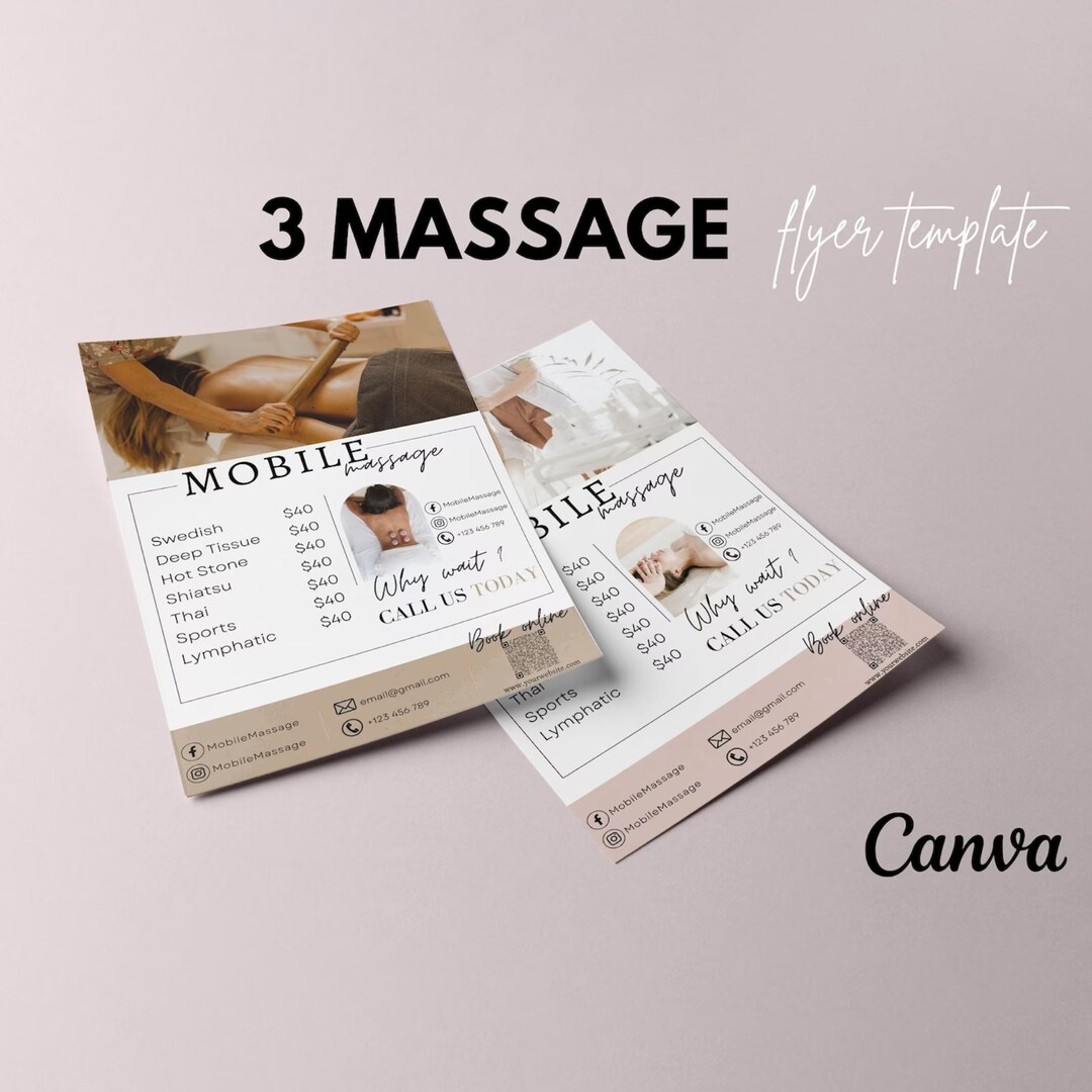 Mobile Massage Flyer Template: Customizable Business Printables - Etsy