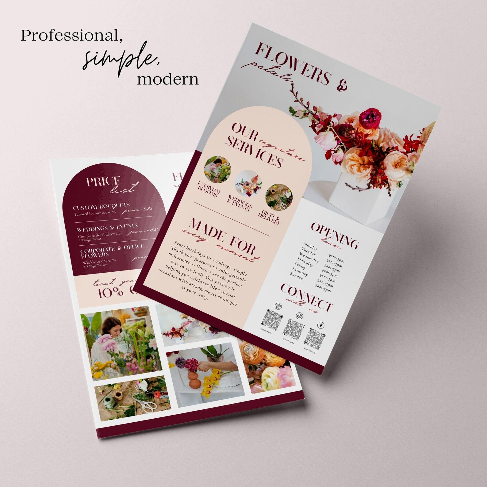 Editable Florist Flyer Template | Canva Flower Shop Marketing - Etsy
