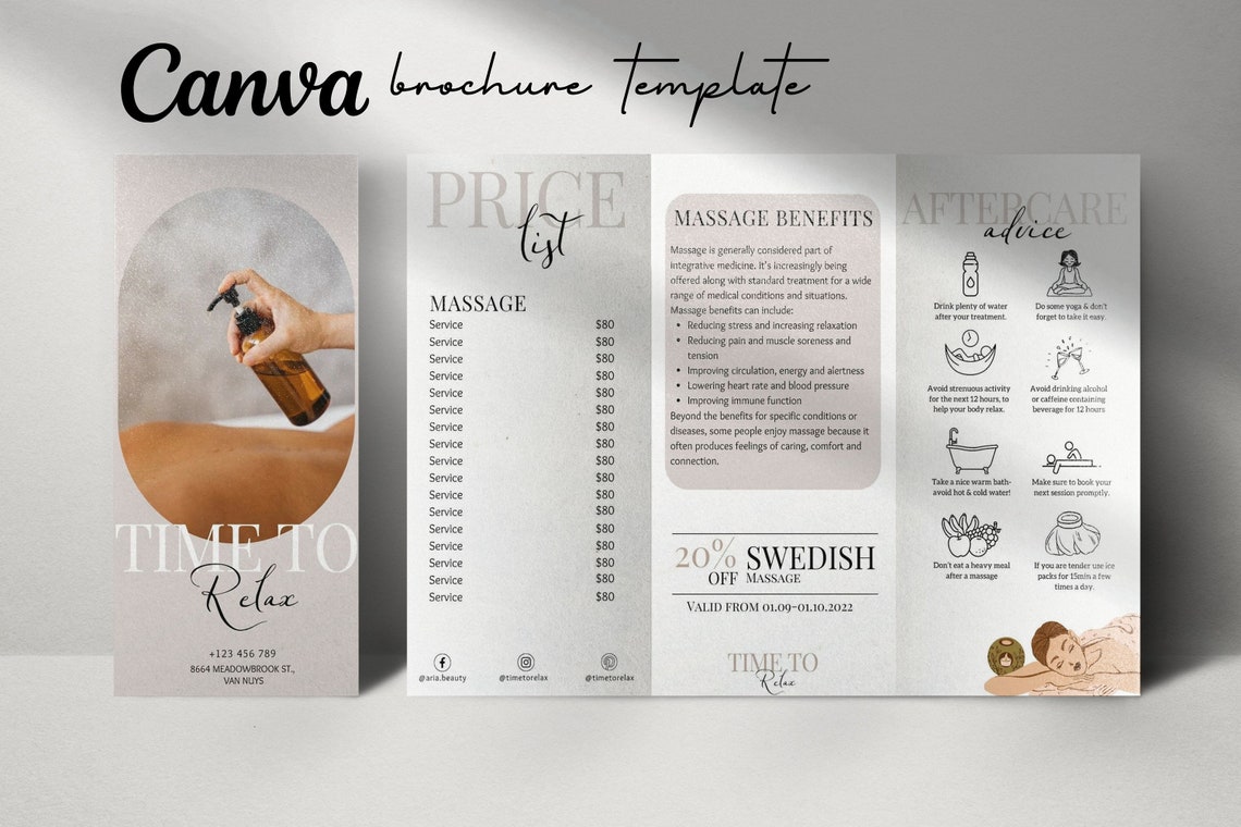 Massage Brochure Template: Trifold Therapy Price List (digital Download ...
