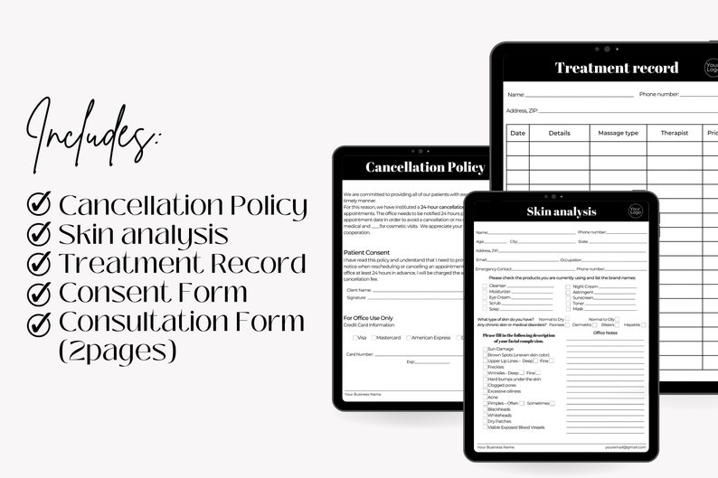 Esthetician Business Forms Templates Package Client Intake - Etsy