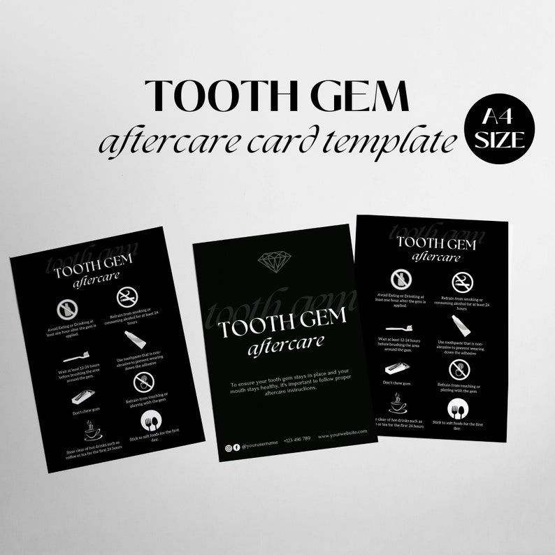 Tooth Gem Aftercare Card Template | Tooth Jewel Aftrecare Card ...