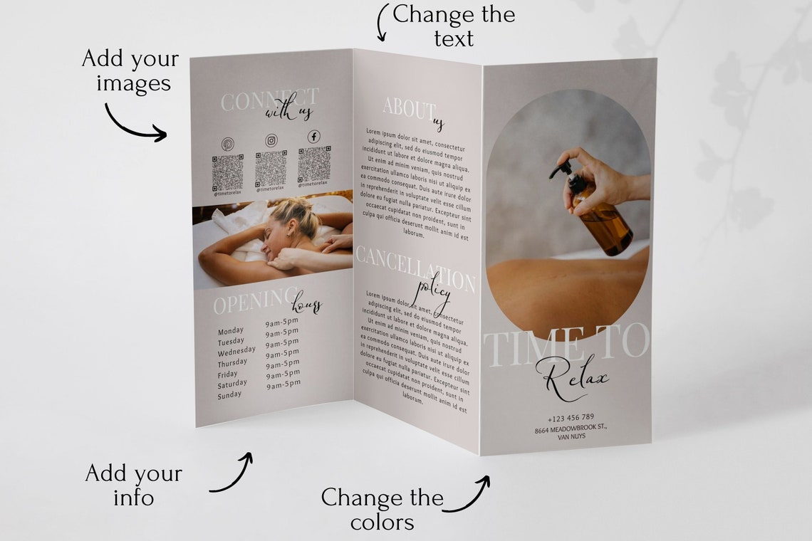 Massage Brochure Template: Trifold Therapy Price List (digital Download ...