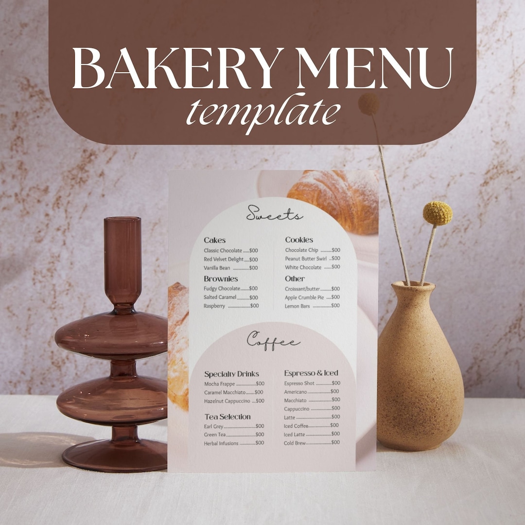 Bakery Menu Template: Customizable Pastry & Coffee Shop Design (A4) - Etsy