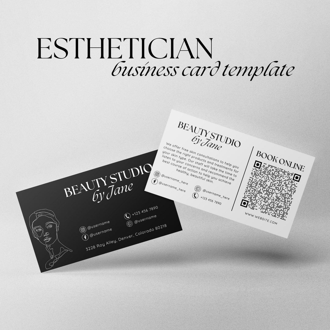 Esthetician Business Card Template: Modern Beauty Branding With QR Code ...