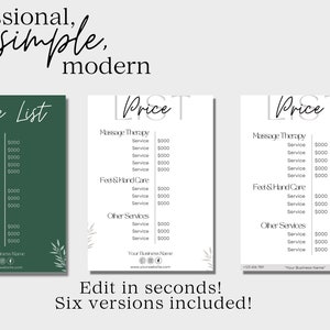 Massage Price List Template: Esthetician & Spa Pricing (canva, Instant ...