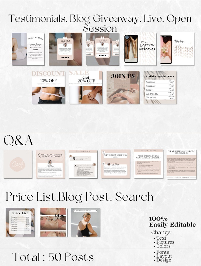 Body Contouring Editable Templates | Beauty Marketing Bundle ...