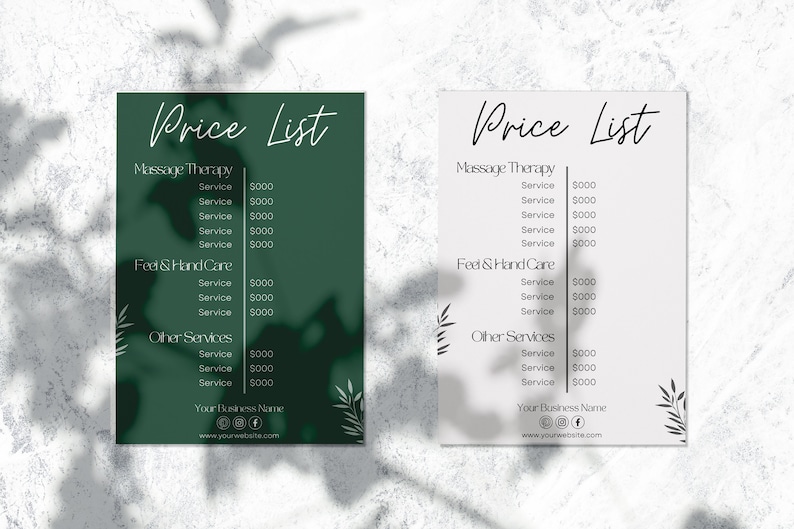Massage Price List Templates Esthetician Business Pricing Etsy
