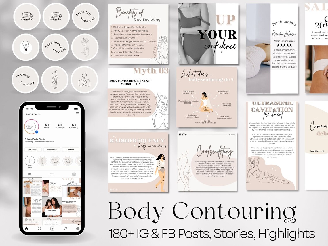 Body Contouring Editable Templates Beauty Marketing Bundle - Etsy