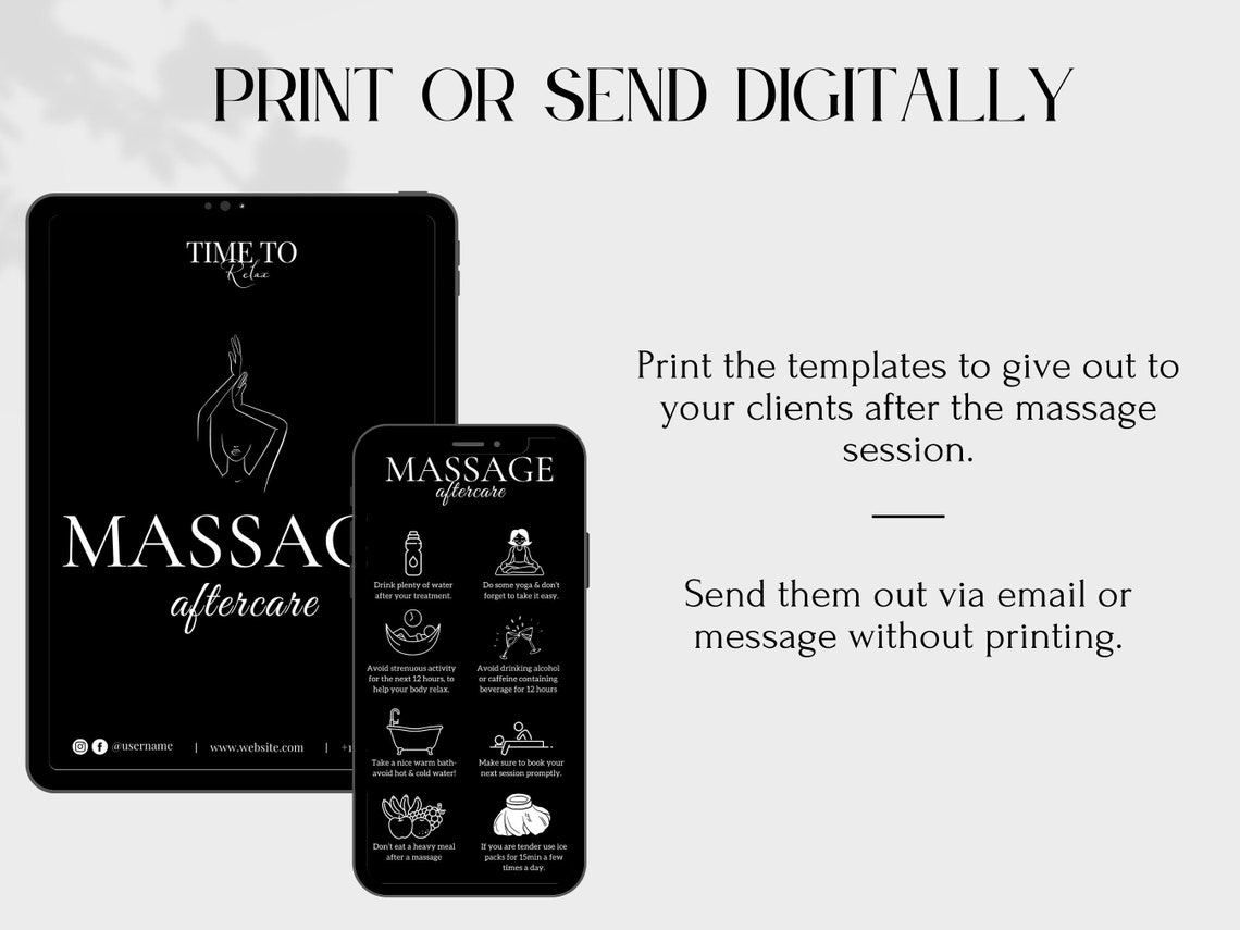 Massage Aftercare Card Template: Massage Therapist Client Guide ...
