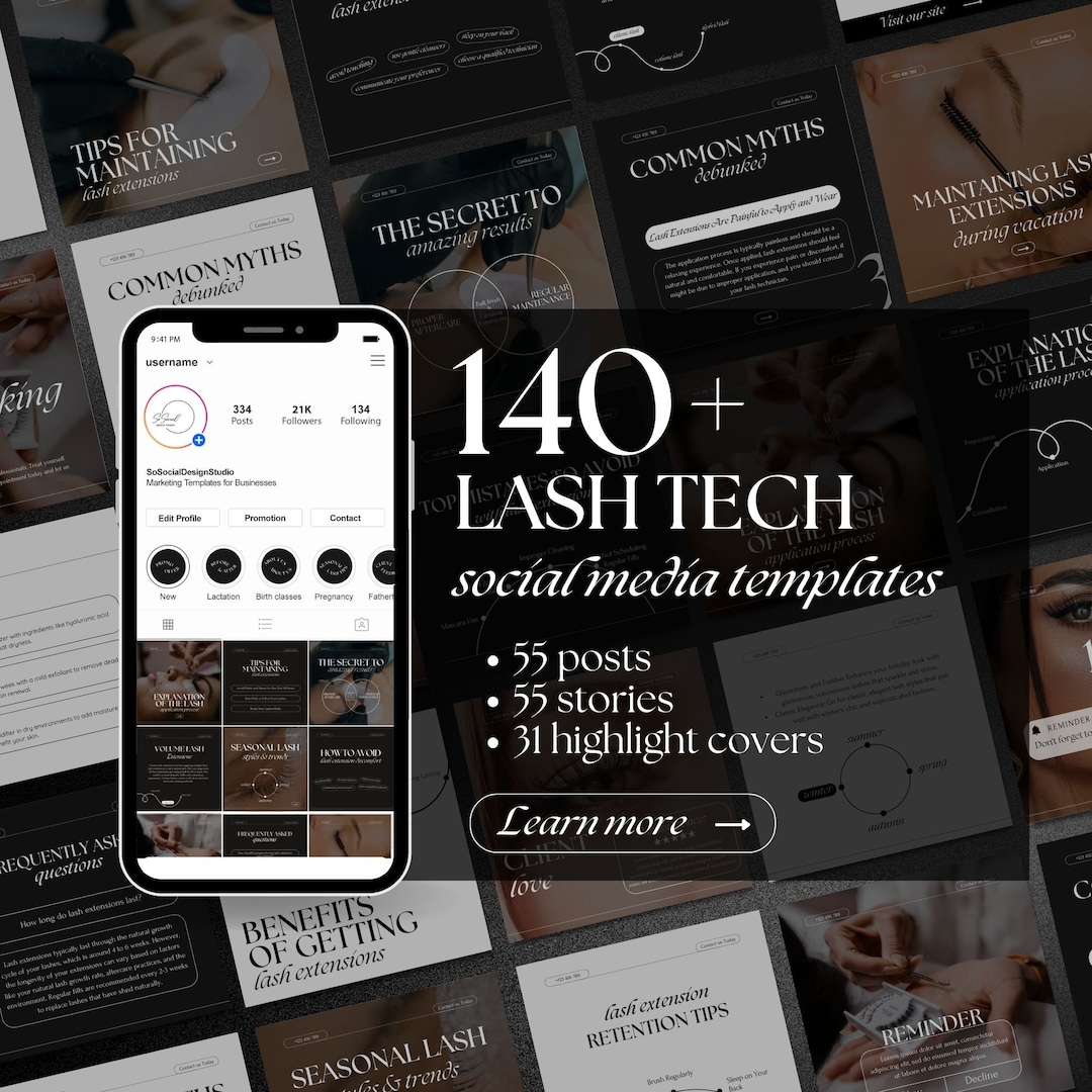 Lash Tech Artist Social Media Bundle | Lash Stylist Post Templates ...