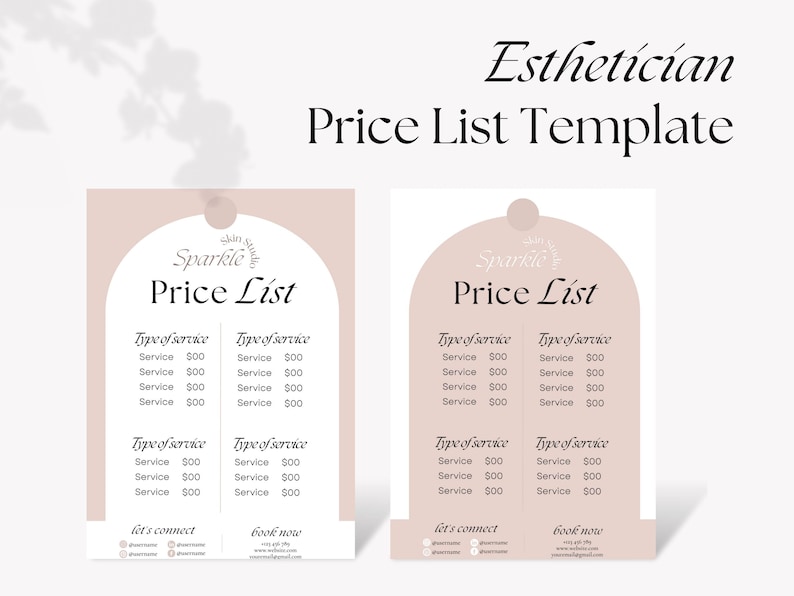 Esthetician Price List Template: Beauty Salon Spa (digital Download) - Etsy