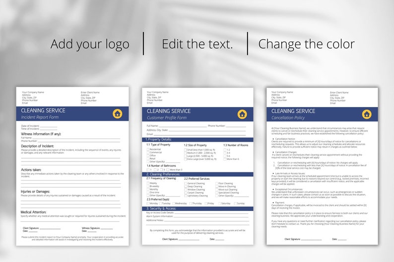Cleaning Business Forms Templates Cleaning Service Documents - Etsy