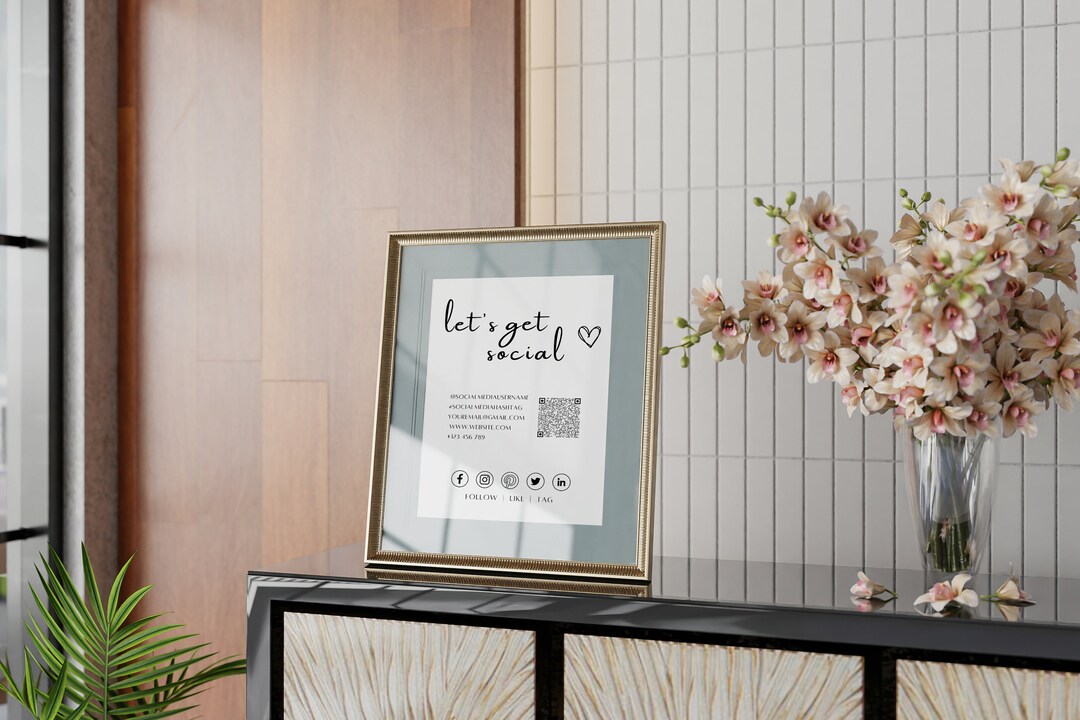 Social Media Sign Template, Printable Business Social Sign, Scannable ...