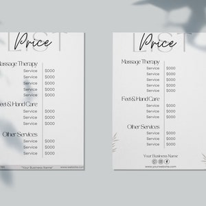 Massage Price List Template: Esthetician & Spa Pricing (canva, Instant ...