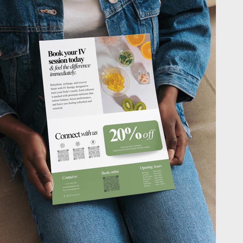 IV Therapy Flyer Template | Wellness & Hydration Clinic Marketing | A4 ...