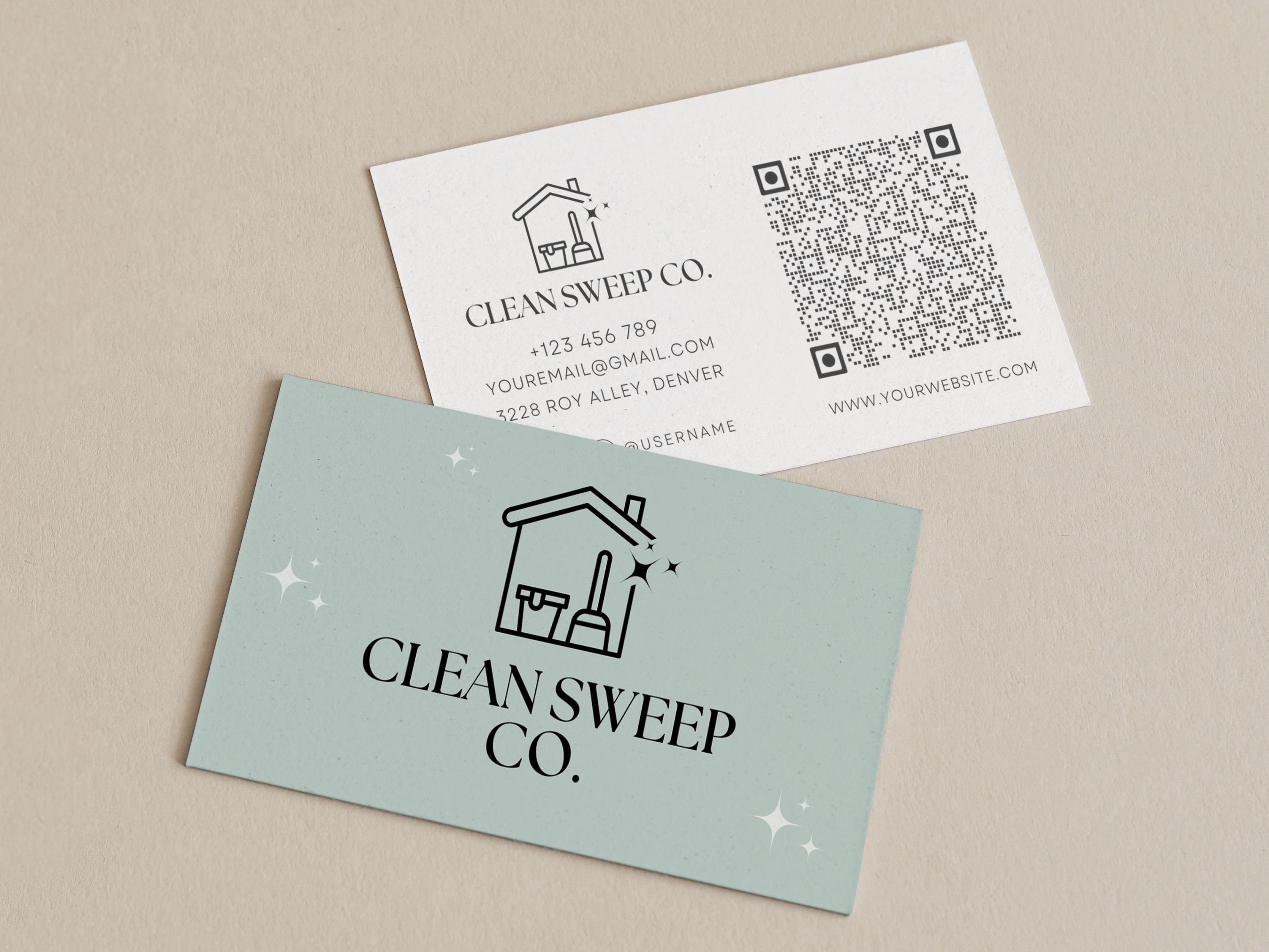Cleaning Services Business Card Template: Modern QR Code Design (2x3 ...