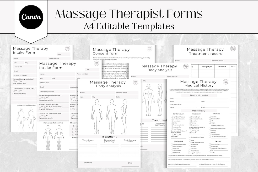 Massage Therapy Business Forms Templates Intake Form Medical History ...