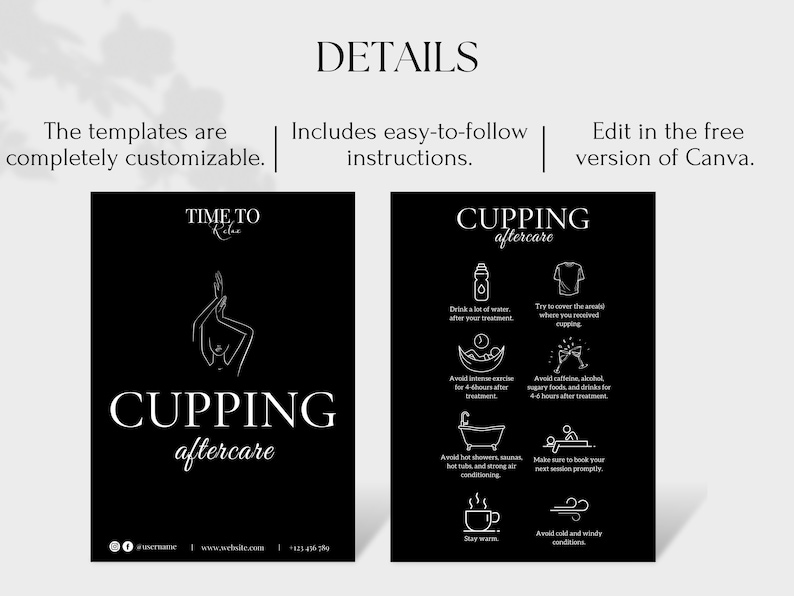 Cupping Aftercare Card Template: Massage Therapy (digital Download) - Etsy