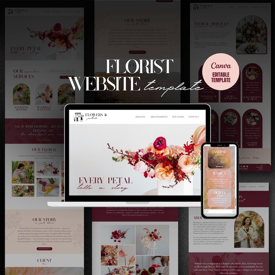 Florist Canva Website Template | Flower Shop Website | Wedding Florist ...