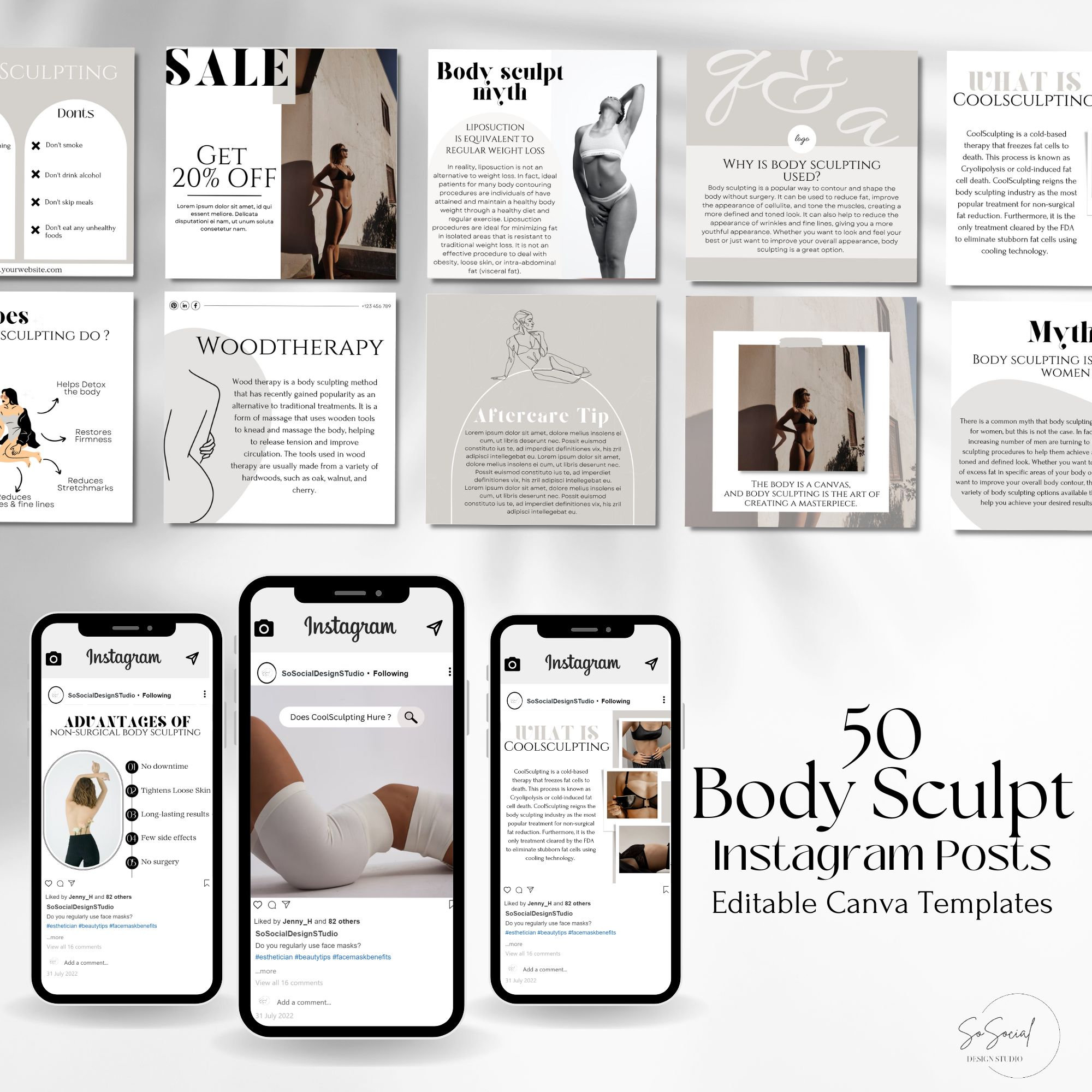 Body Sculpting Instagram Post Templates: Body Contouring Editable Canva ...